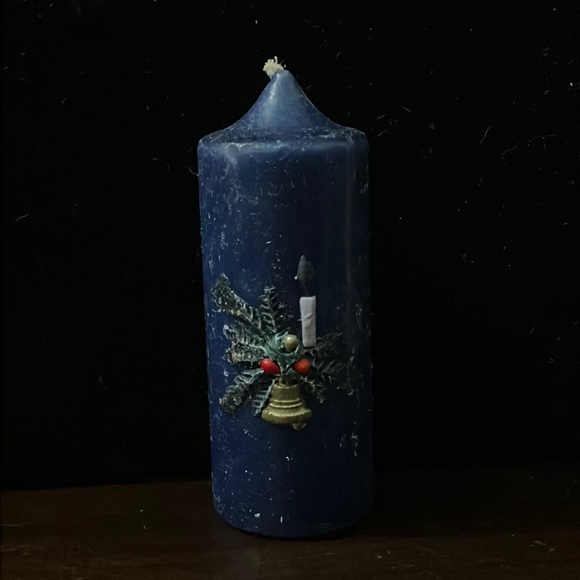 Holiday | Vintage Navy Blue Christmas Candle With Bell Holly Design ...